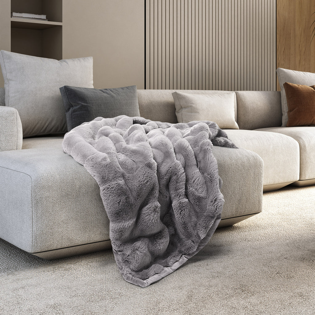 Square Jacquard Faux Fur Throw - Fog Stone – Mon Chateau